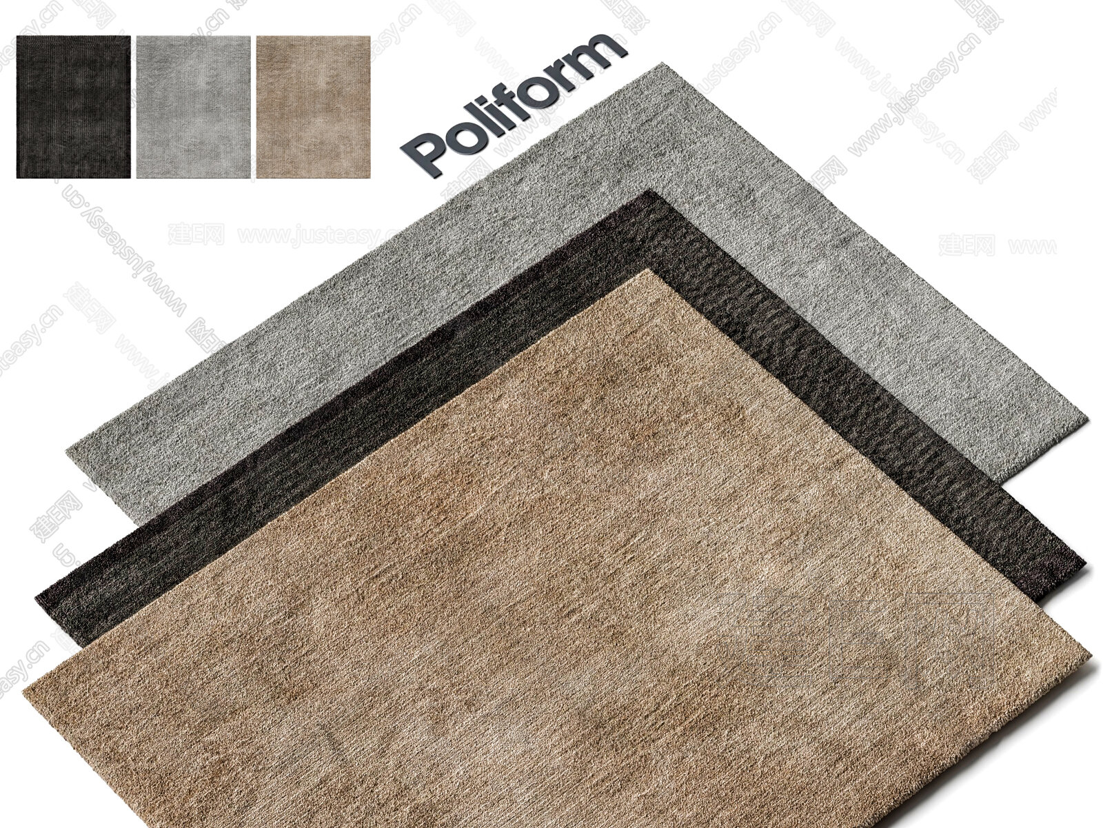 Poliform SHINDO 现代地毯 方形地毯 侘寂地毯模型SU模型下载[ID:107829477]_建e网su模型