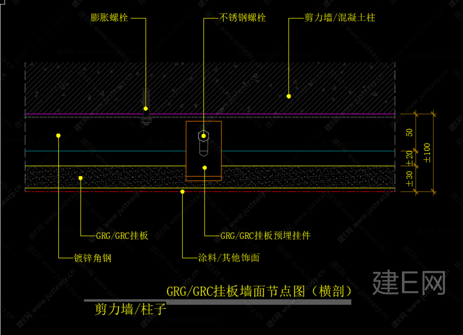 GRG-GRC挂板墙面节点图|CAD施工图施工图下载_施工图GRG-GRC挂板墙面节点图|CAD施工图下载_施工图GRG-GRC挂板墙面节点图|CAD施工图免费下载_建E室内设计网