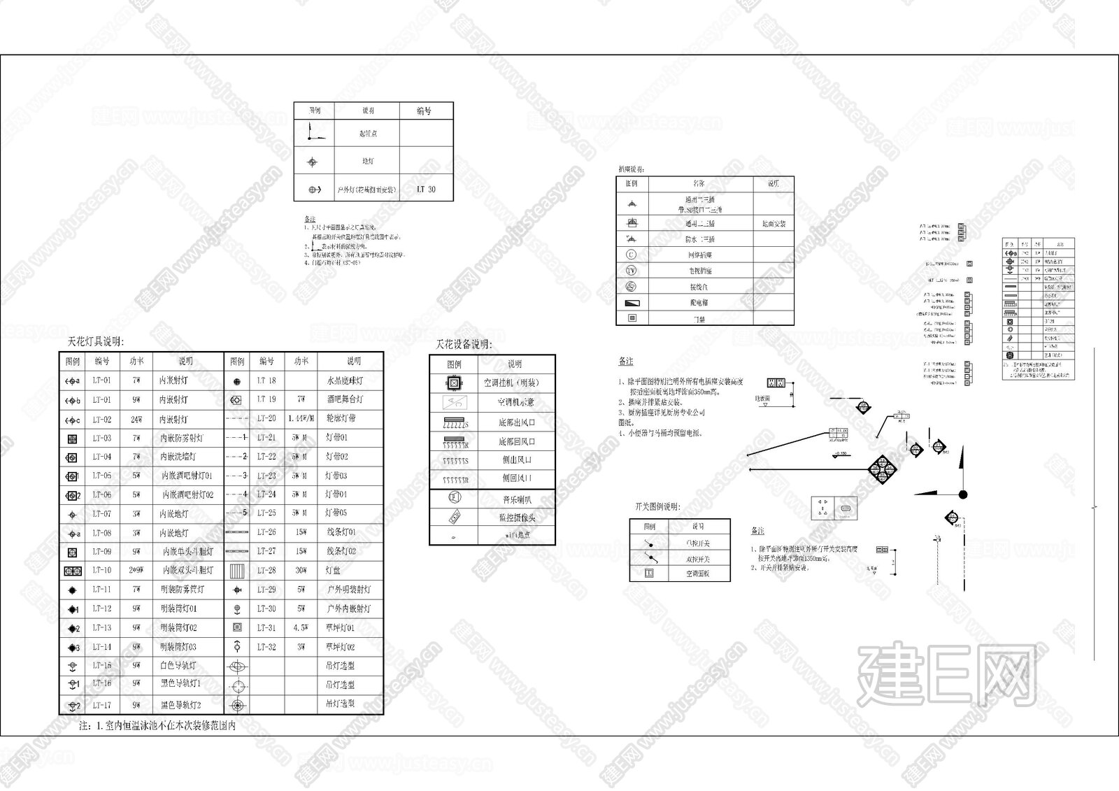 天花灯具开关插座常用图例CAD施工图下载_施工图天花灯具开关插座常用图例CAD下载_施工图天花灯具开关插座常用图例CAD免费下载_建E室内设计网