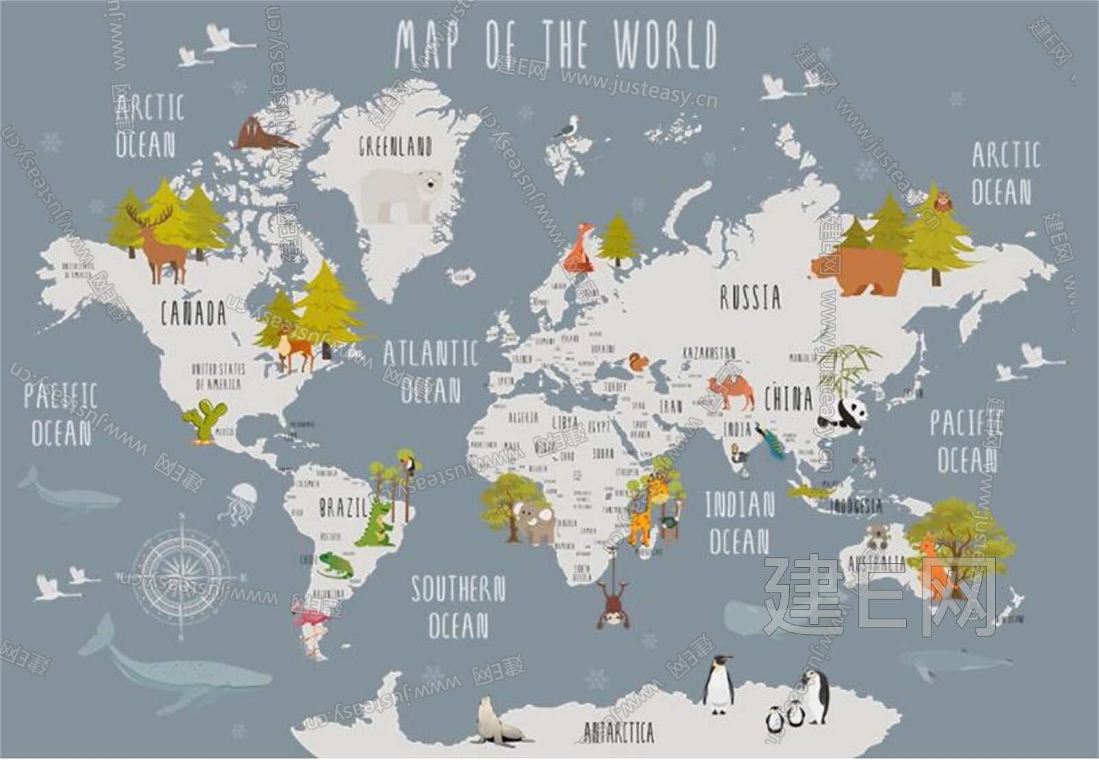 卡通儿童世界地图无缝壁纸壁画挂画13d贴图下载[ID:113857058]_建e贴图