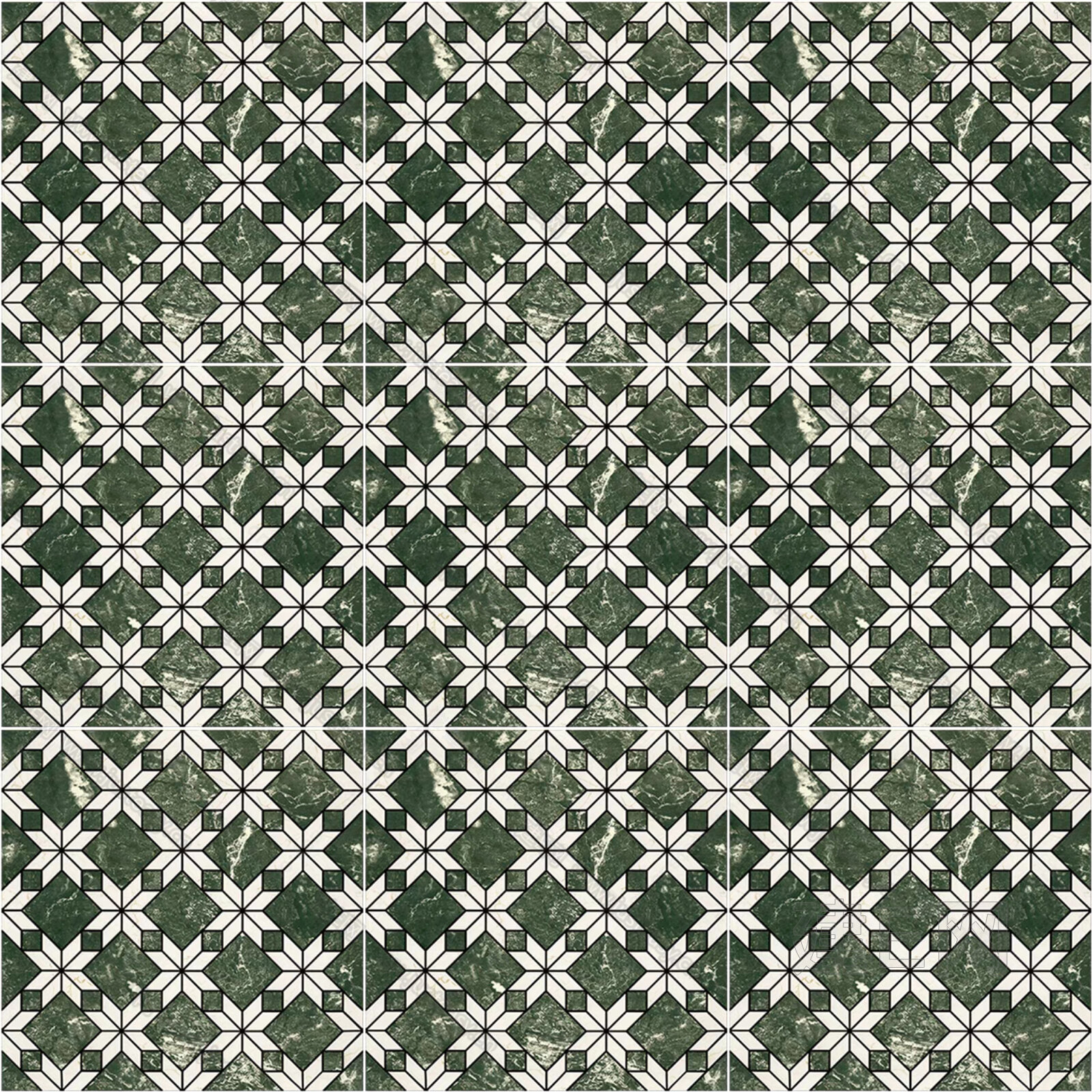 现代简约绿色几何图案拼花瓷砖3d贴图下载[ID:106060581]_建e贴图